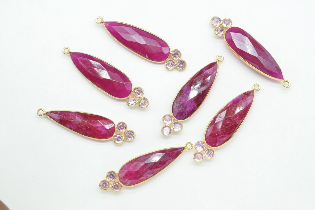Natural Gemstone Ruby Charms Pendant/cubic Zirconia Bezel Charm/10x30mm ...