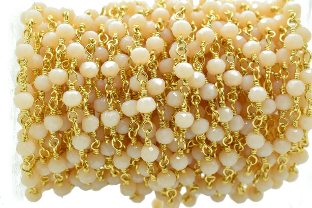 Peach Agate 3mm Beaded Chain,brass Chainjewelry Making Chain Rosary ...