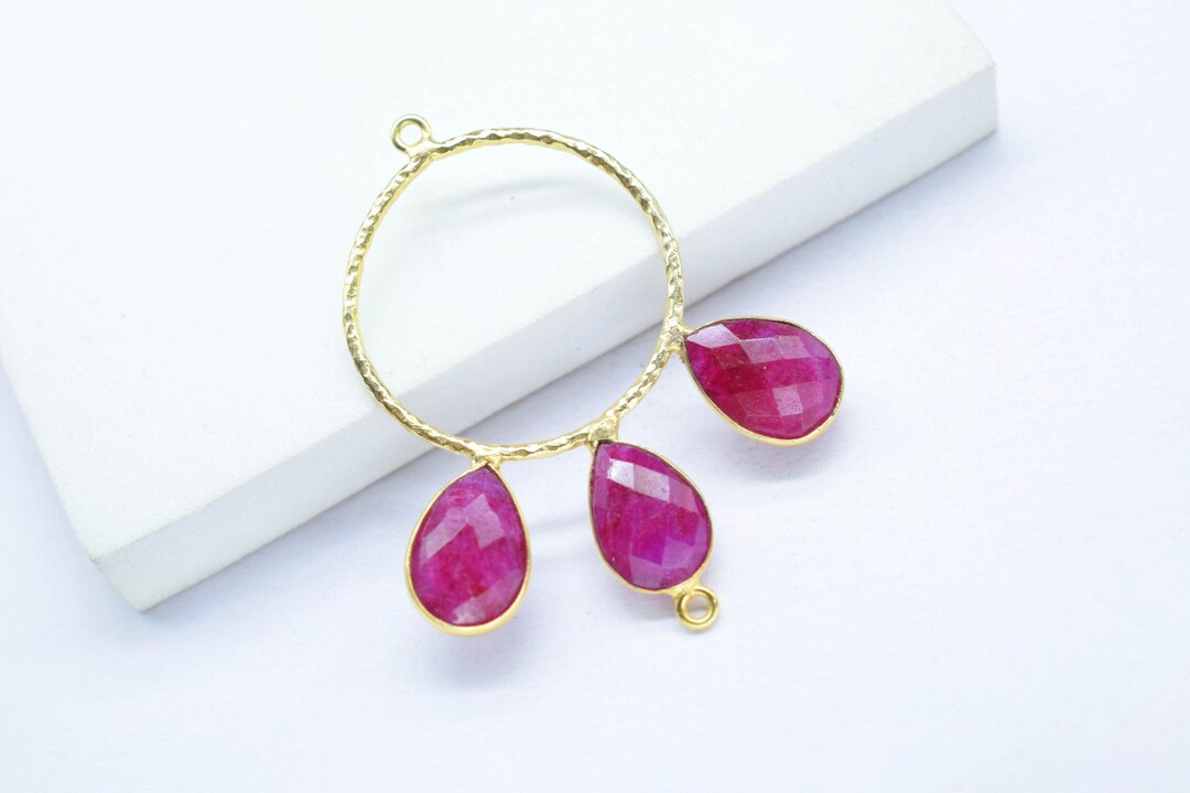 Ruby Pendant Charms/gemstone Charms Pendant/gold Plated Jewelry/three ...