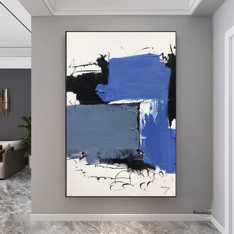 Blue and Black Abstract Art - Etsy