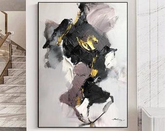 Large Abstract Painting Large Grey Abstract Painting White - Etsy