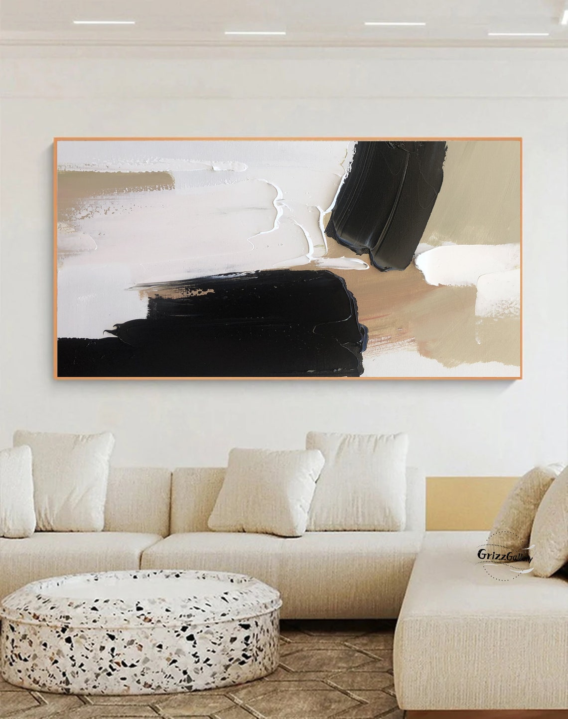 Black and White Minimalist Painting Large Black Abstract Wall - Etsy