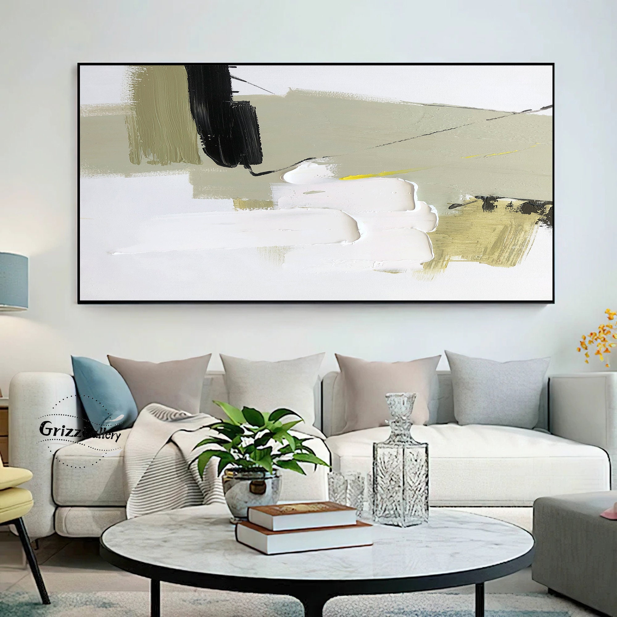 Minimalist Abstract Wall Art Green White Abstract Painting - Etsy