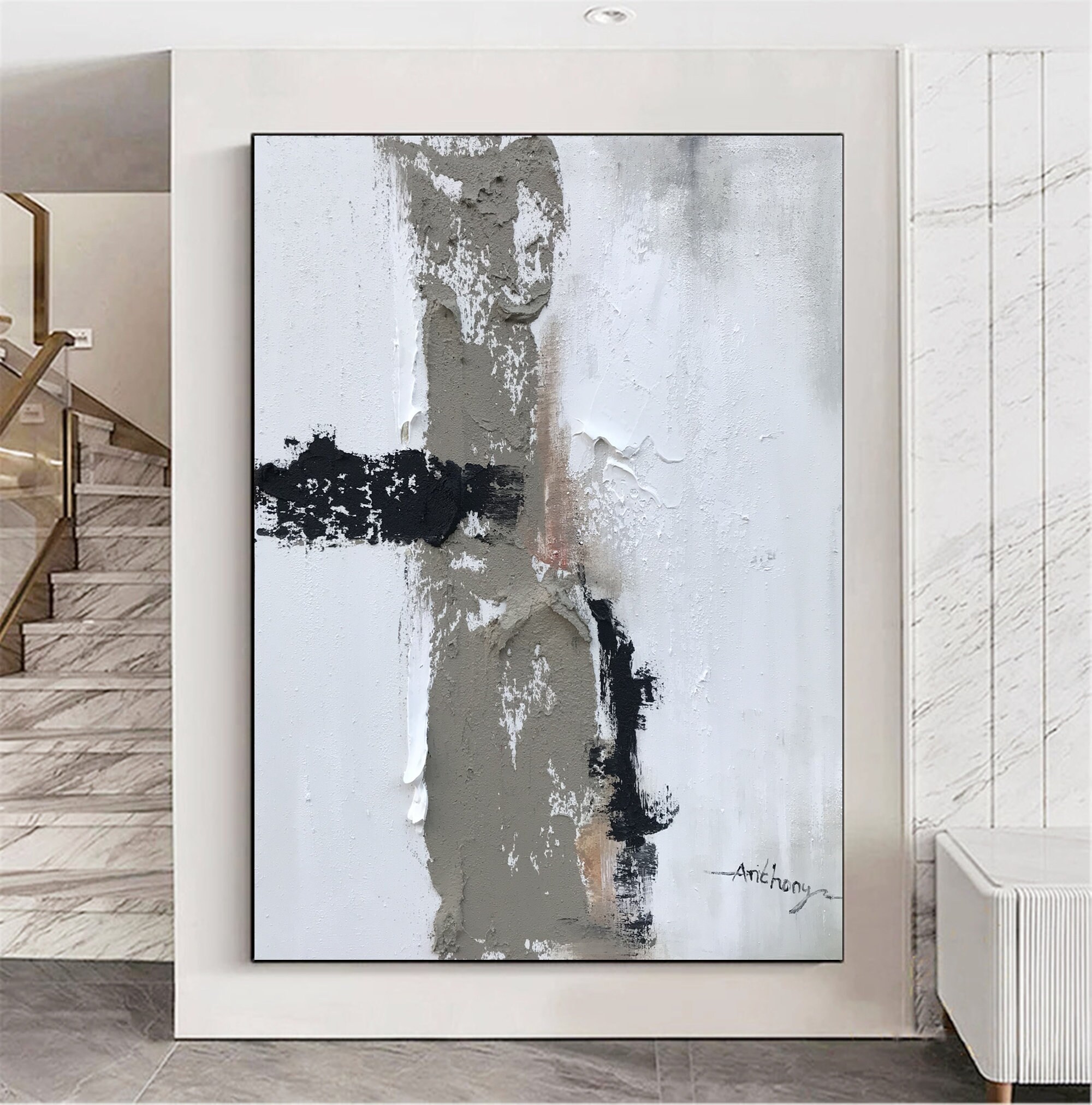 Large Minimalist Abstract Painting Gray Abstract Painting Gray - Etsy