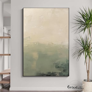 Green and Beige Abstract Painting Large Green Minimalist Abstract ...