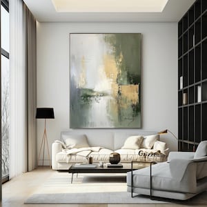 Green Minimalist Abstract Canvas Painting Oversized Modern Frame ...