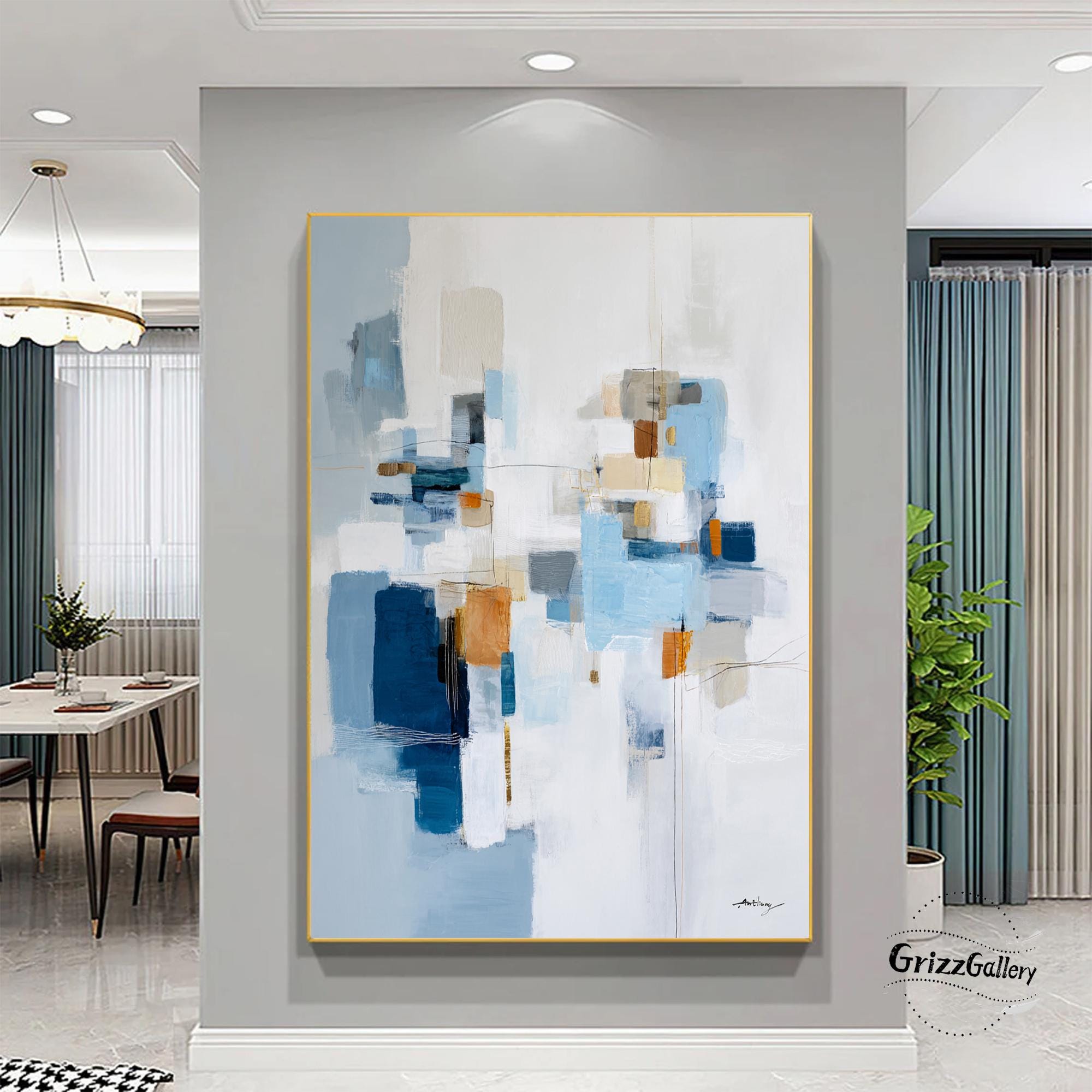 Large Abstract Light Blue Wall Art Modern Painting Blue Texture Wall ...