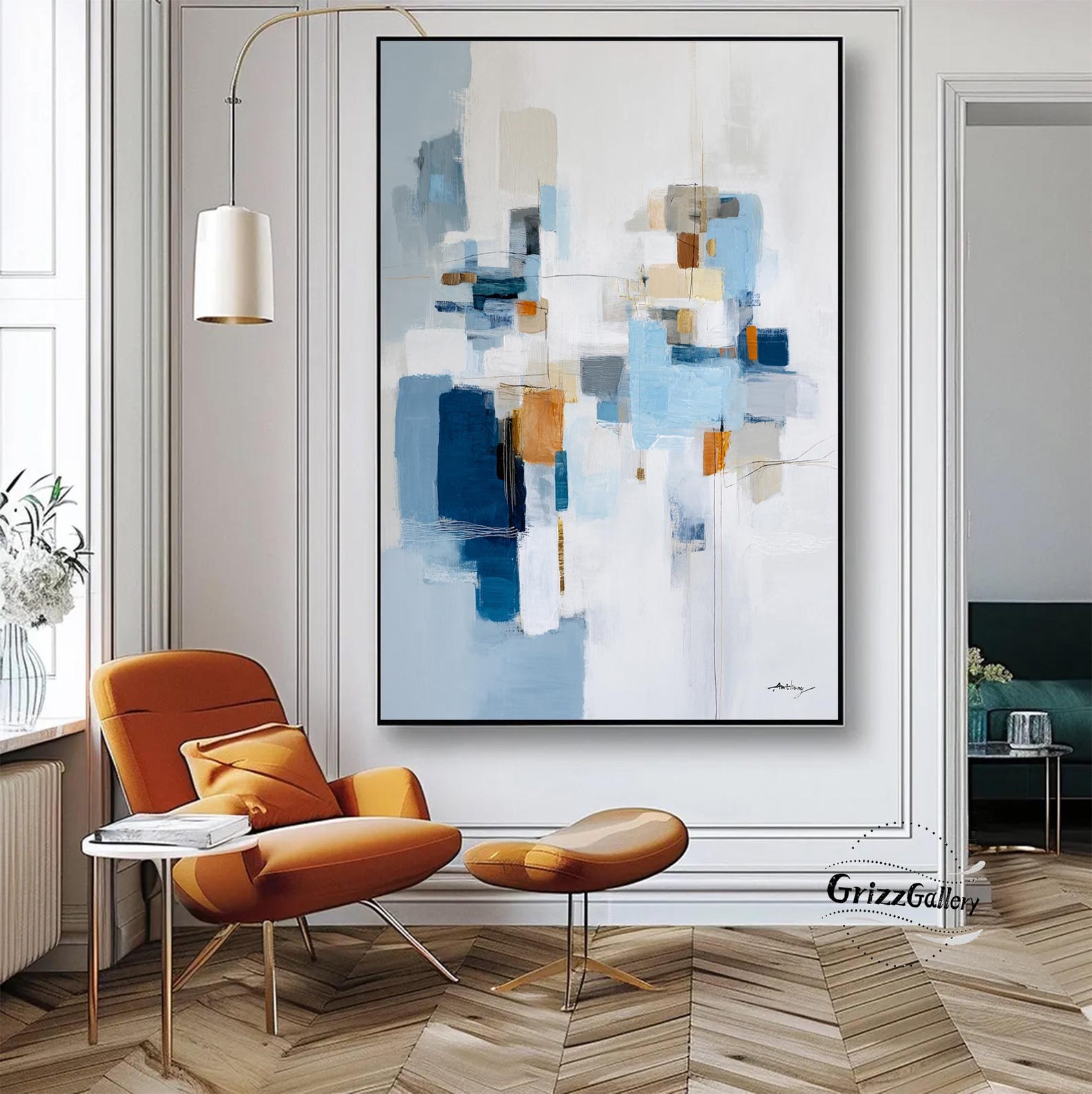 Large Abstract Light Blue Wall Art Modern Painting Blue Texture Wall ...