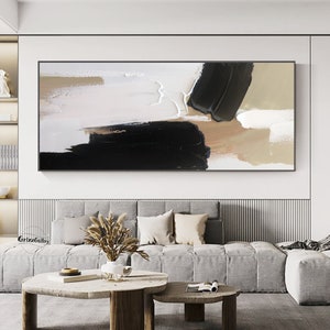 Black and White Minimalist Painting Large Black Abstract Wall Art White ...