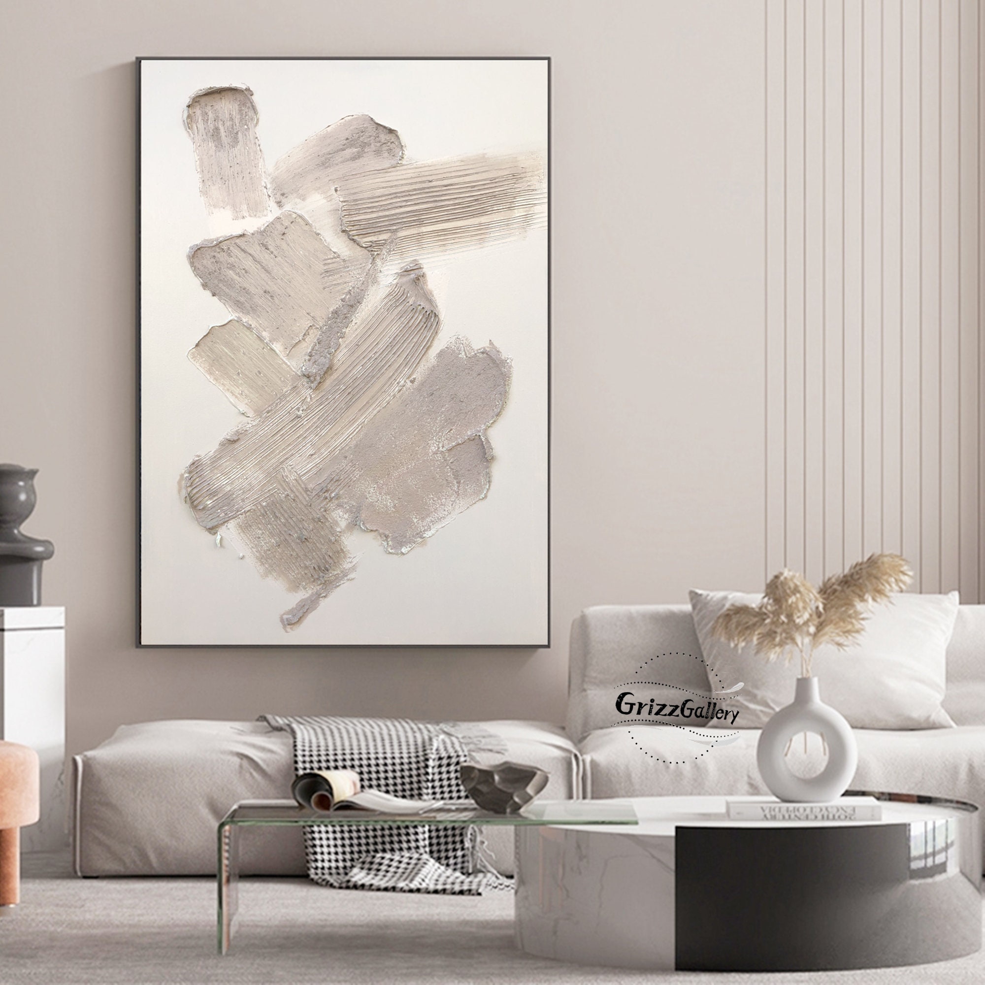 Beige Textured Abstract Painting Large Beige Minimalist - Etsy