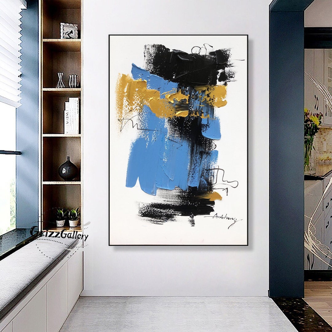 Blue Abstract Textured Canvas Painting Large Minimalist Textured Wall ...