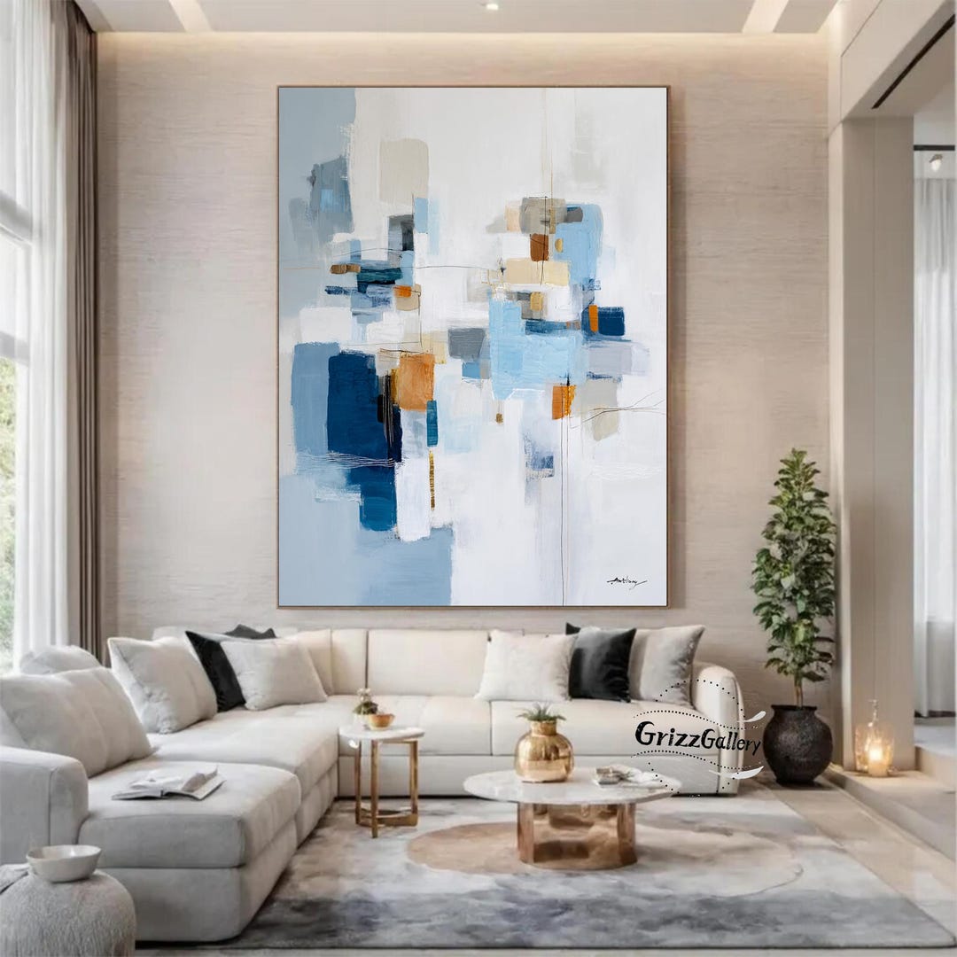 Large Abstract Light Blue Wall Art Modern Painting Blue Texture Wall ...