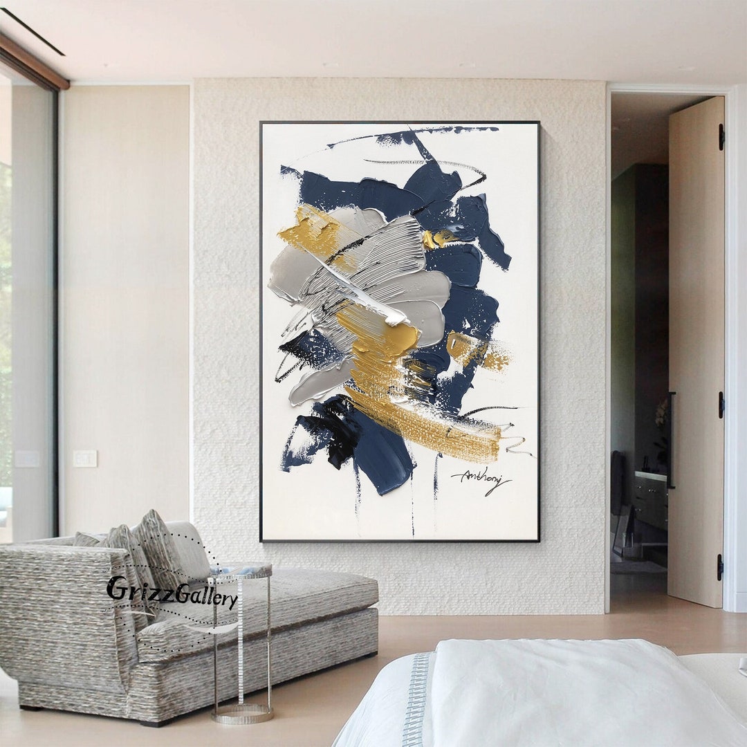 Large Textured Painting Abstract Gold and Silver Wall Art Original ...