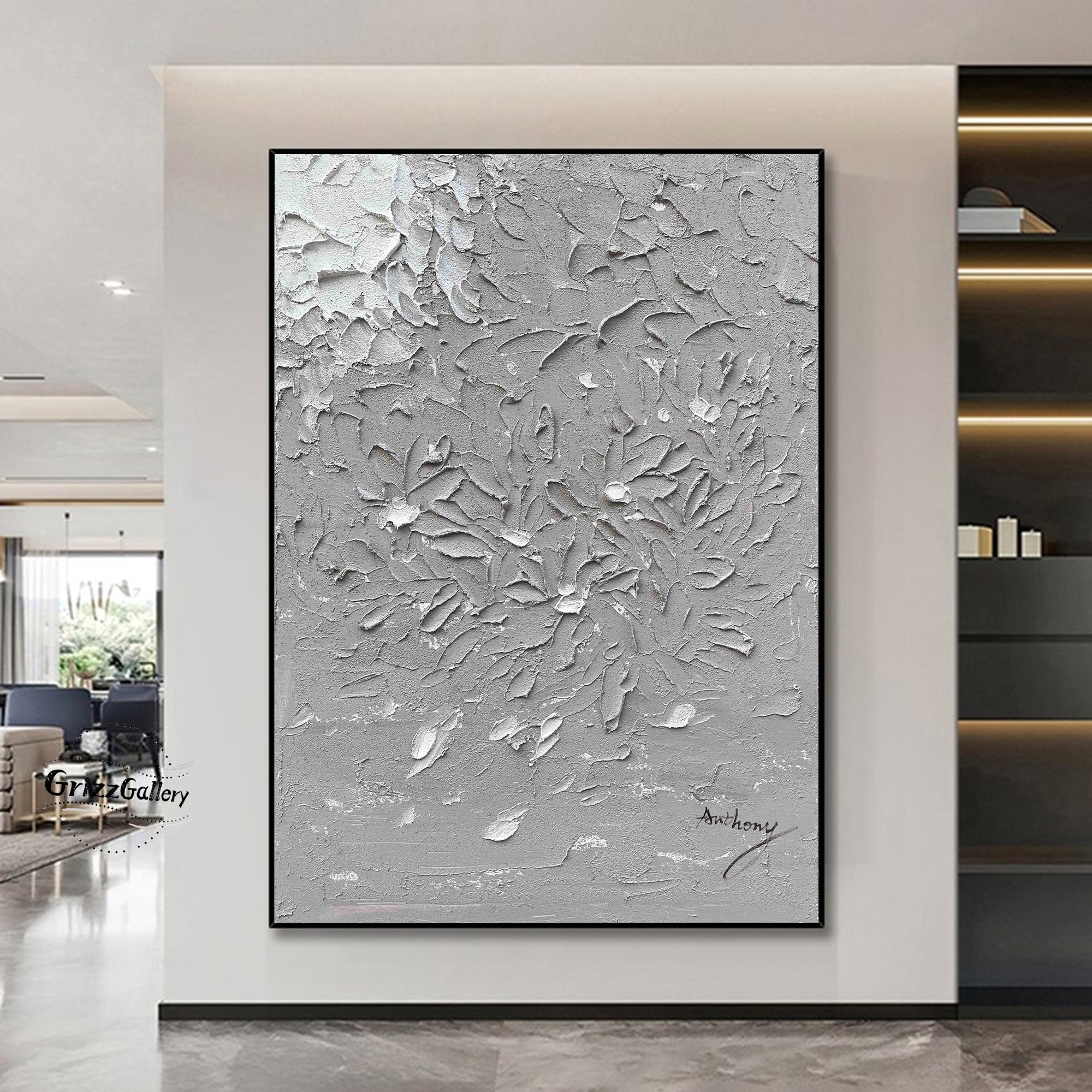 3D Gray Textured Abstract Painting Gray Textured Wall Art Large Gray ...