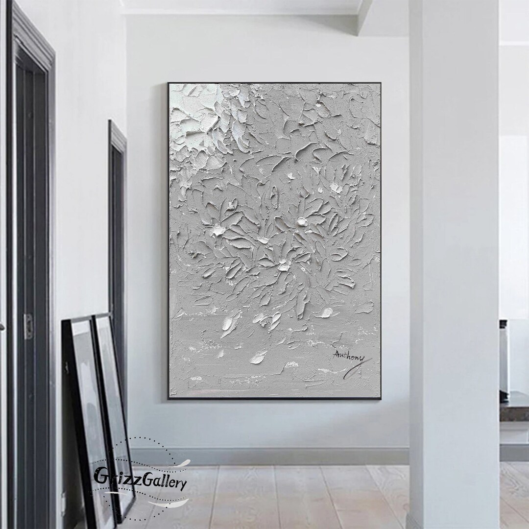 3D Gray Textured Abstract Painting Gray Textured Wall Art Large Gray ...
