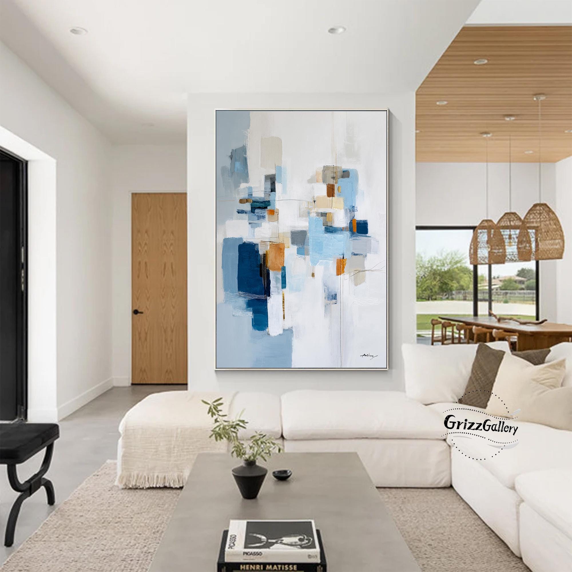 Large Abstract Light Blue Wall Art Modern Painting Blue Texture Wall ...