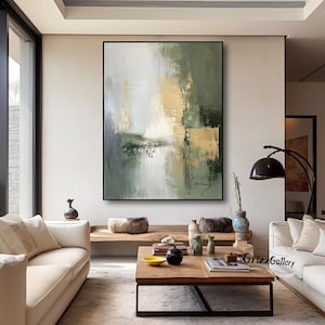 Green Minimalist Abstract Canvas Painting Oversized Modern Frame ...