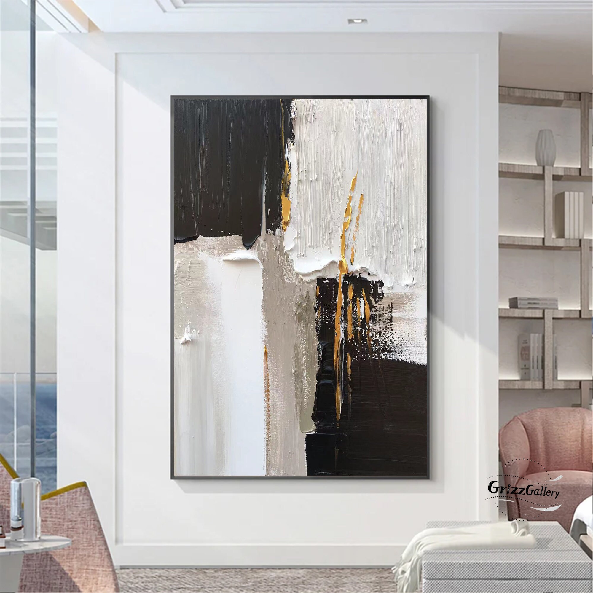 Black and White Abstract Texture Painting Large Minimalist 3D Texture ...