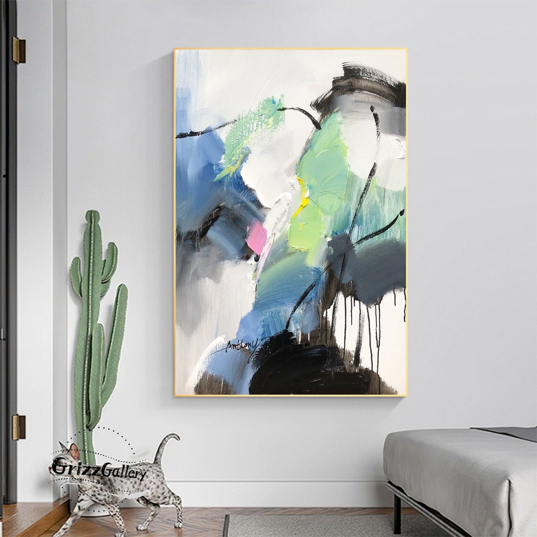 Large Blue Green Minimalist Texture Art 3D Textured Heavy Textured ...