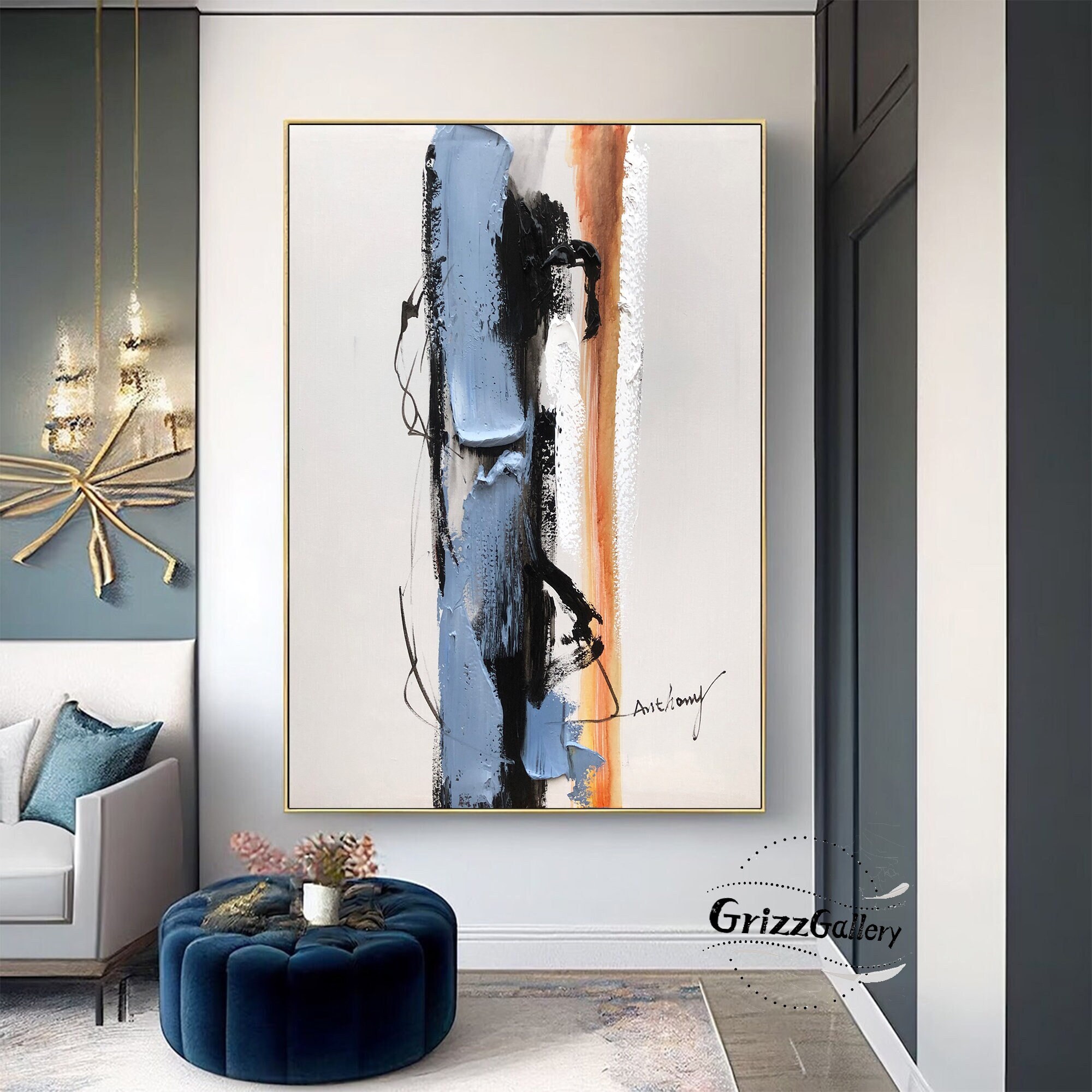 Large Blue Abstract Painting Blue Textured Painting Blue 3D Textured ...