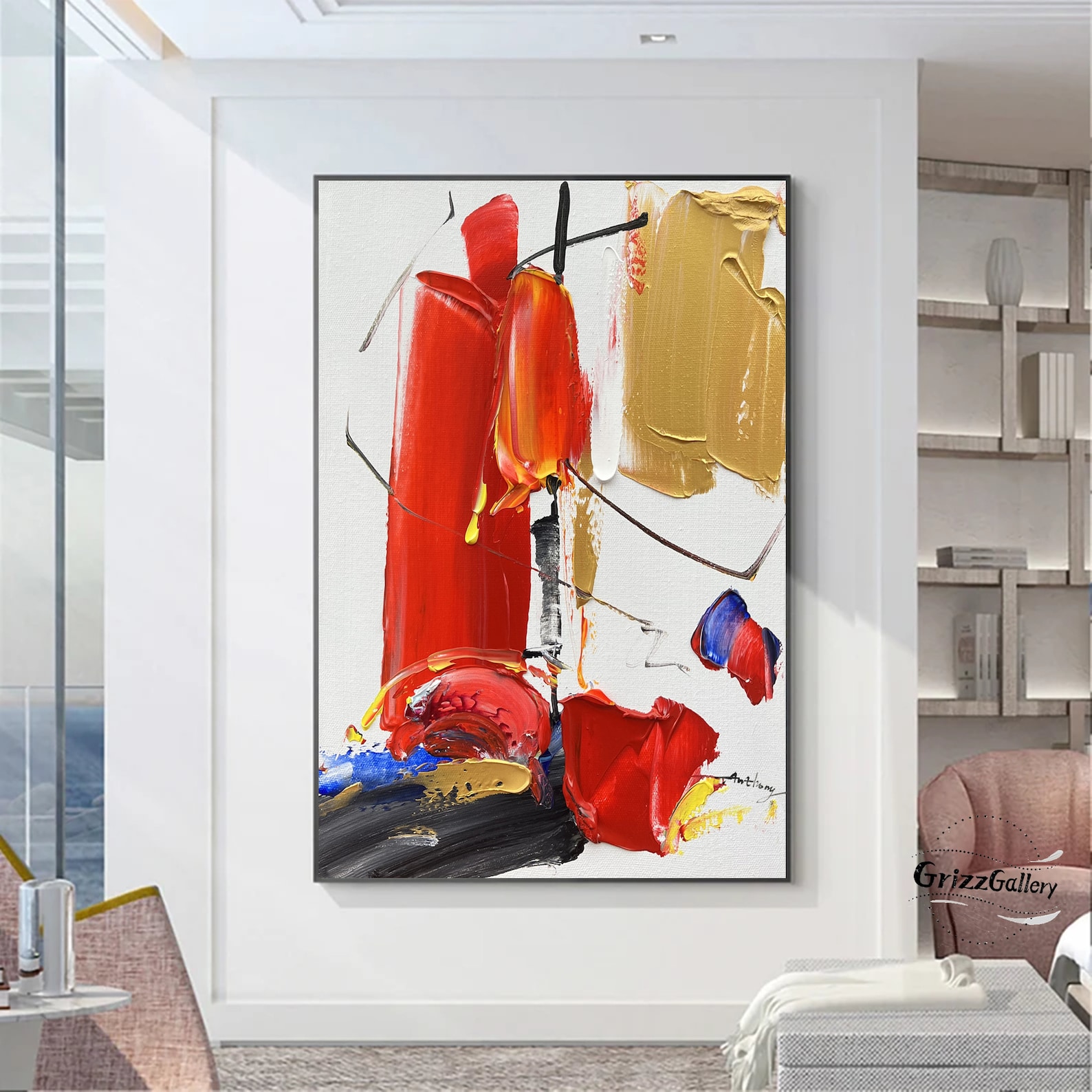 Large Minimalist Abstract Painting Red Abstract Painting Red Texture ...