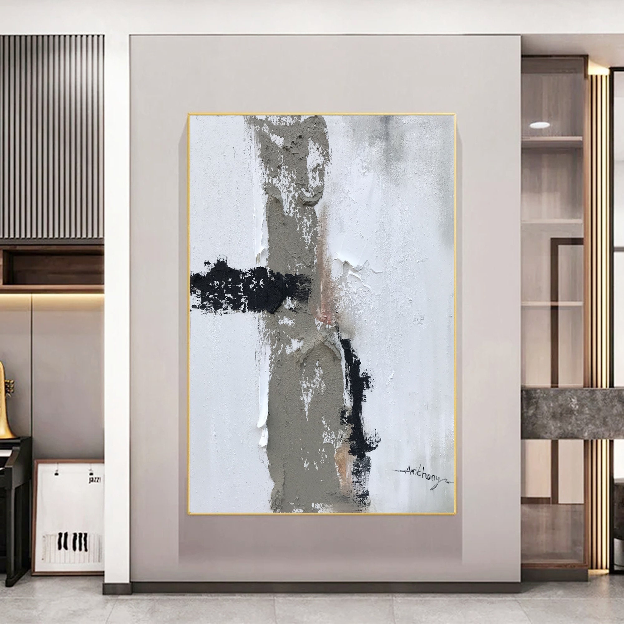 Large Minimalist Abstract Painting Gray Abstract Painting Gray - Etsy