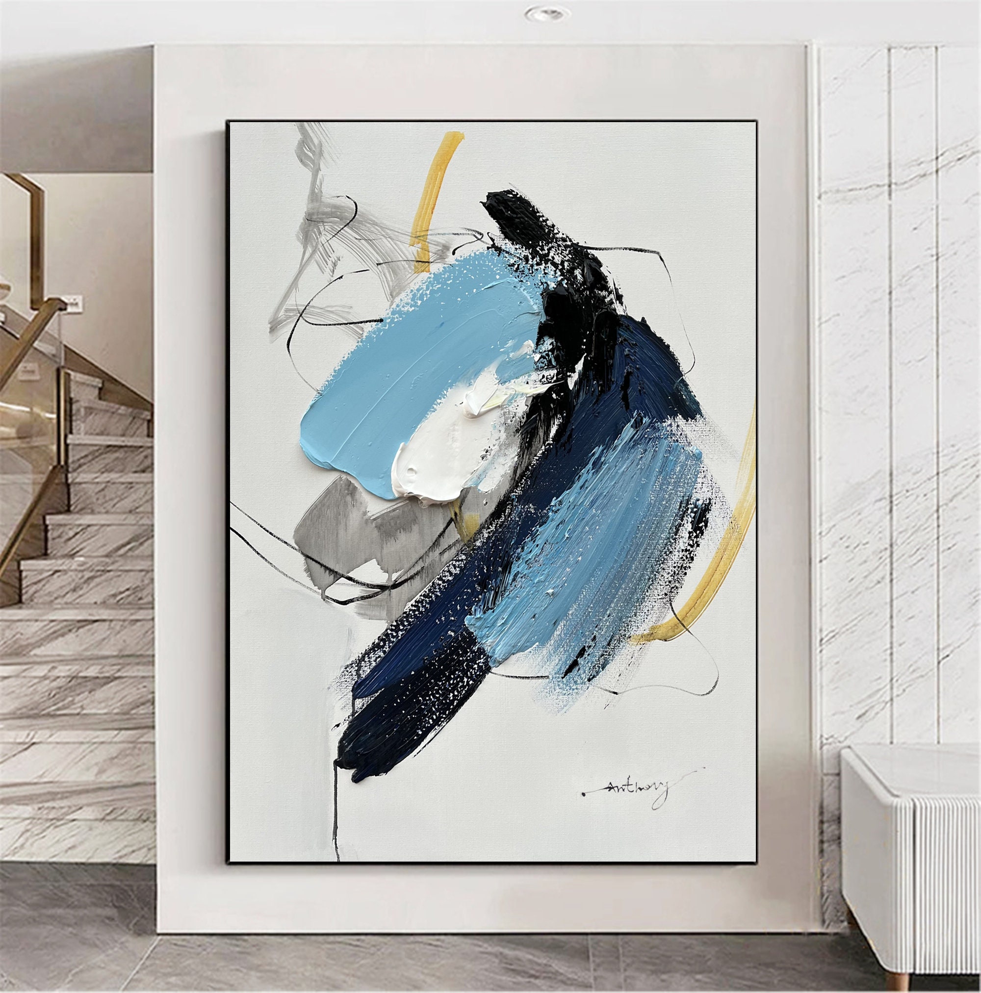 Minimalist Texture Painting Large Blue Abstract Texture Wall Art White Texture Abstract Painting Blue White Minimalist Art Modern Painting Etsy