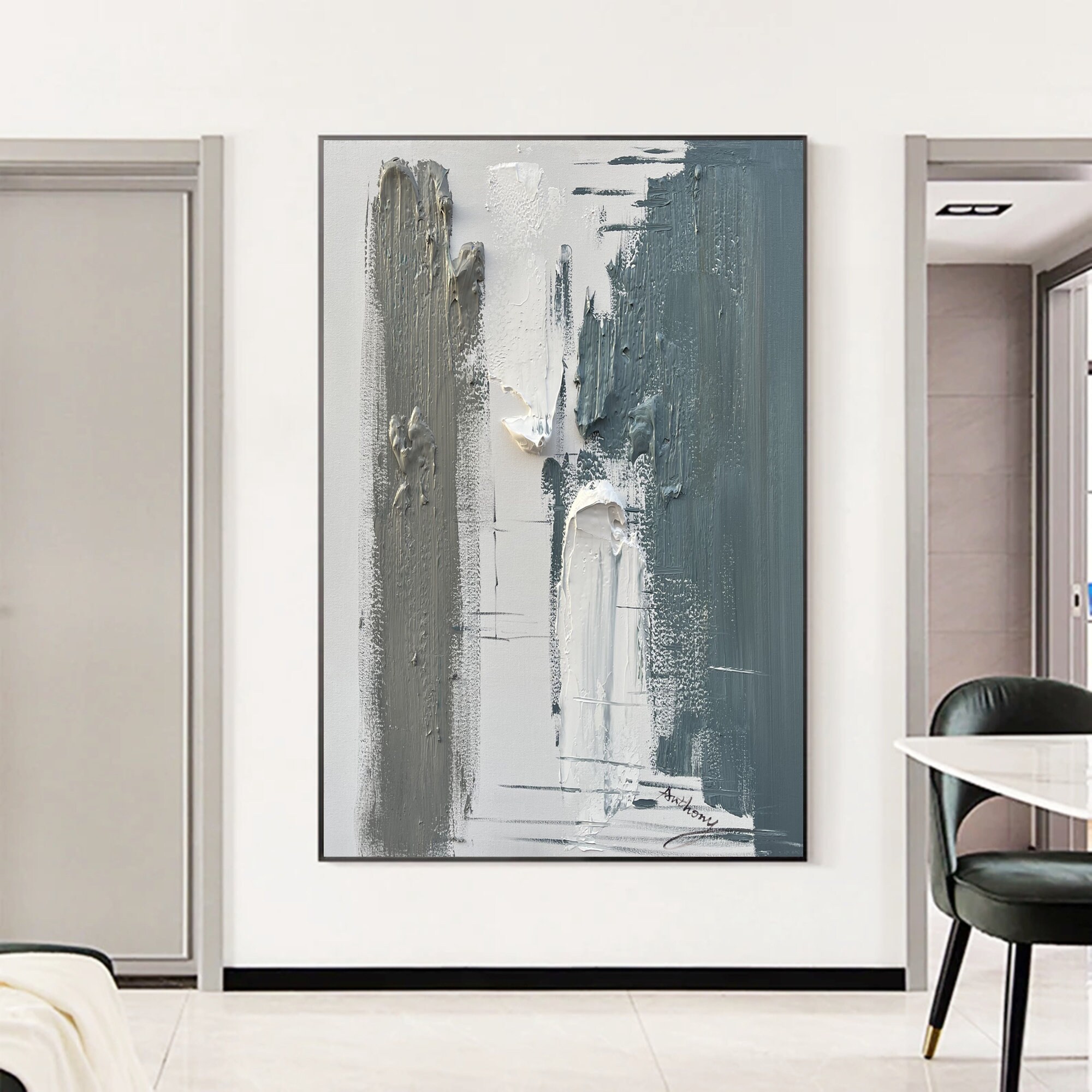 Large Abstract Painting Large Grey Abstract Painting White - Etsy