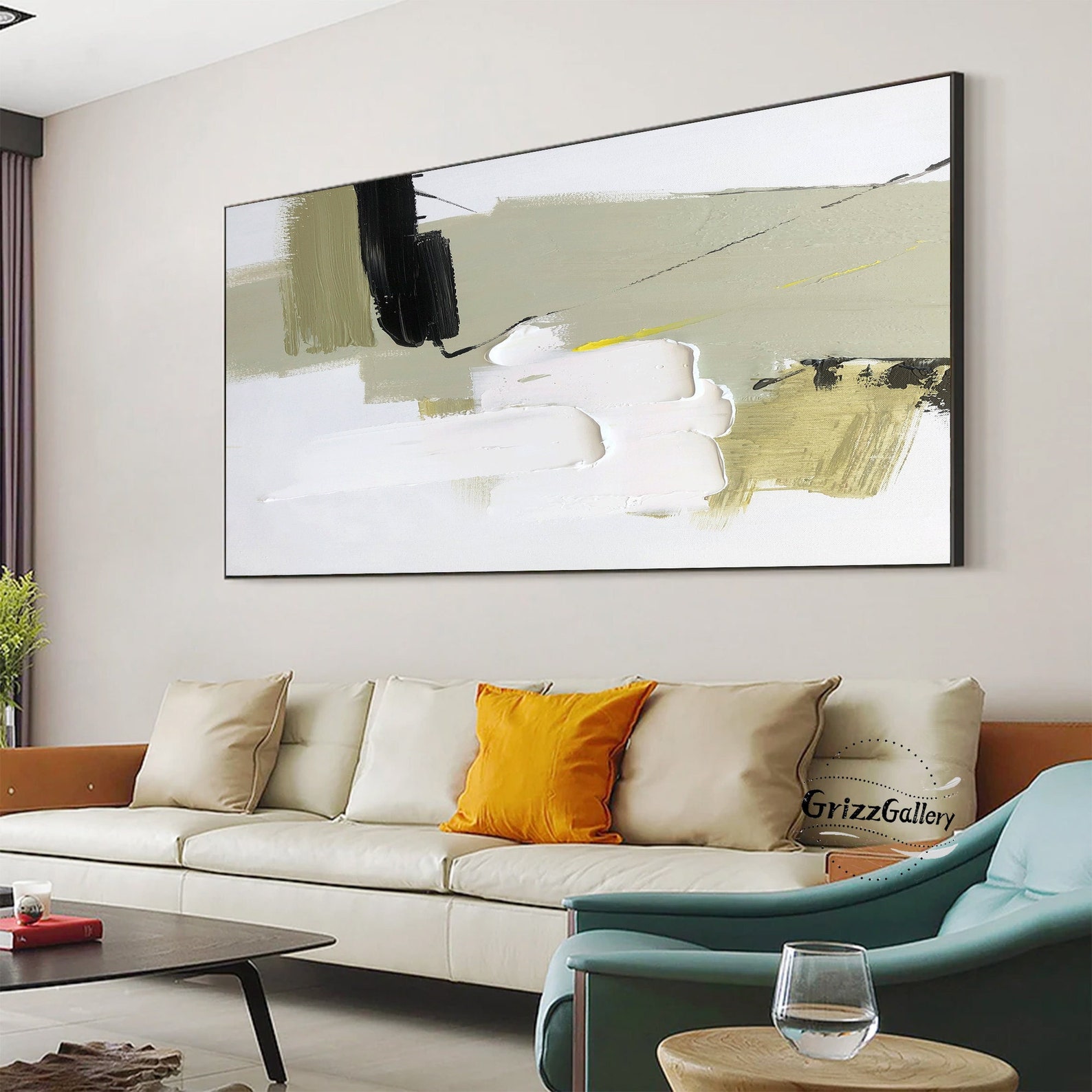 Minimalist Abstract Wall Art Green White Abstract Painting Light Green ...