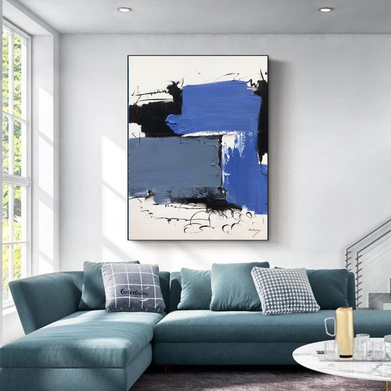 Large Blue Abstract Painting Blue Textured Abstract Wall Art - Etsy