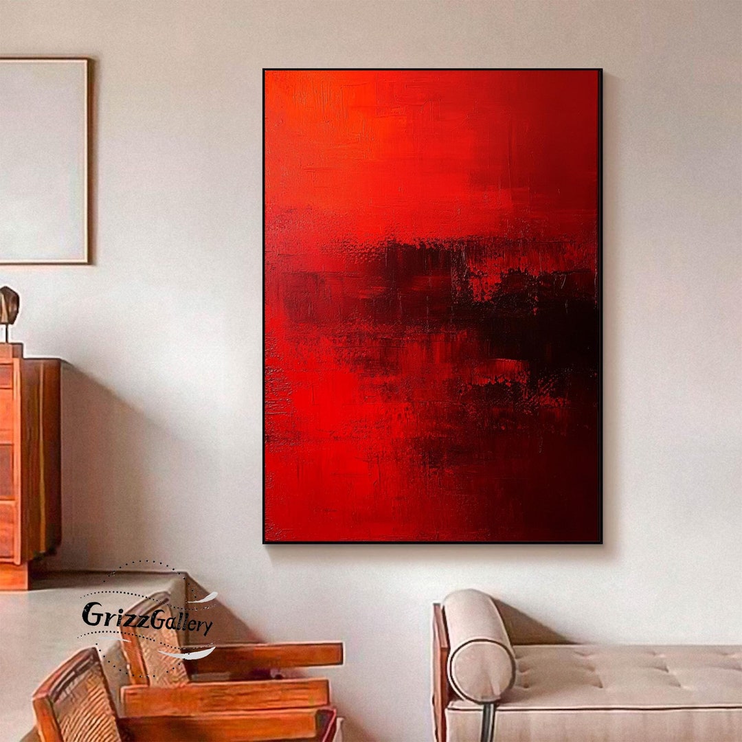 Large Red Abstract Painting Red Canvas Wall Art Red Minimalist Painting ...