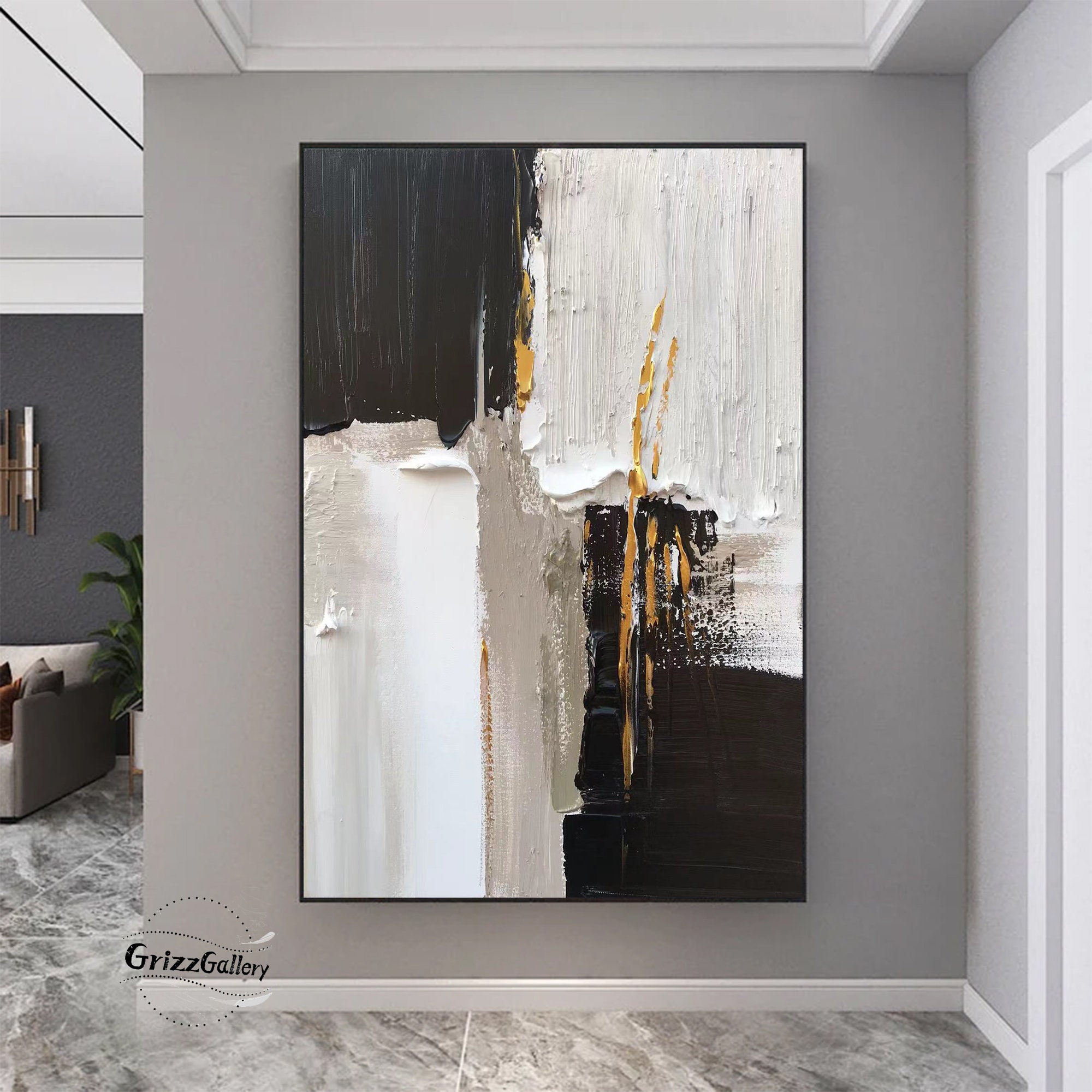 Black and White Abstract Texture Painting Large Minimalist 3D Texture ...