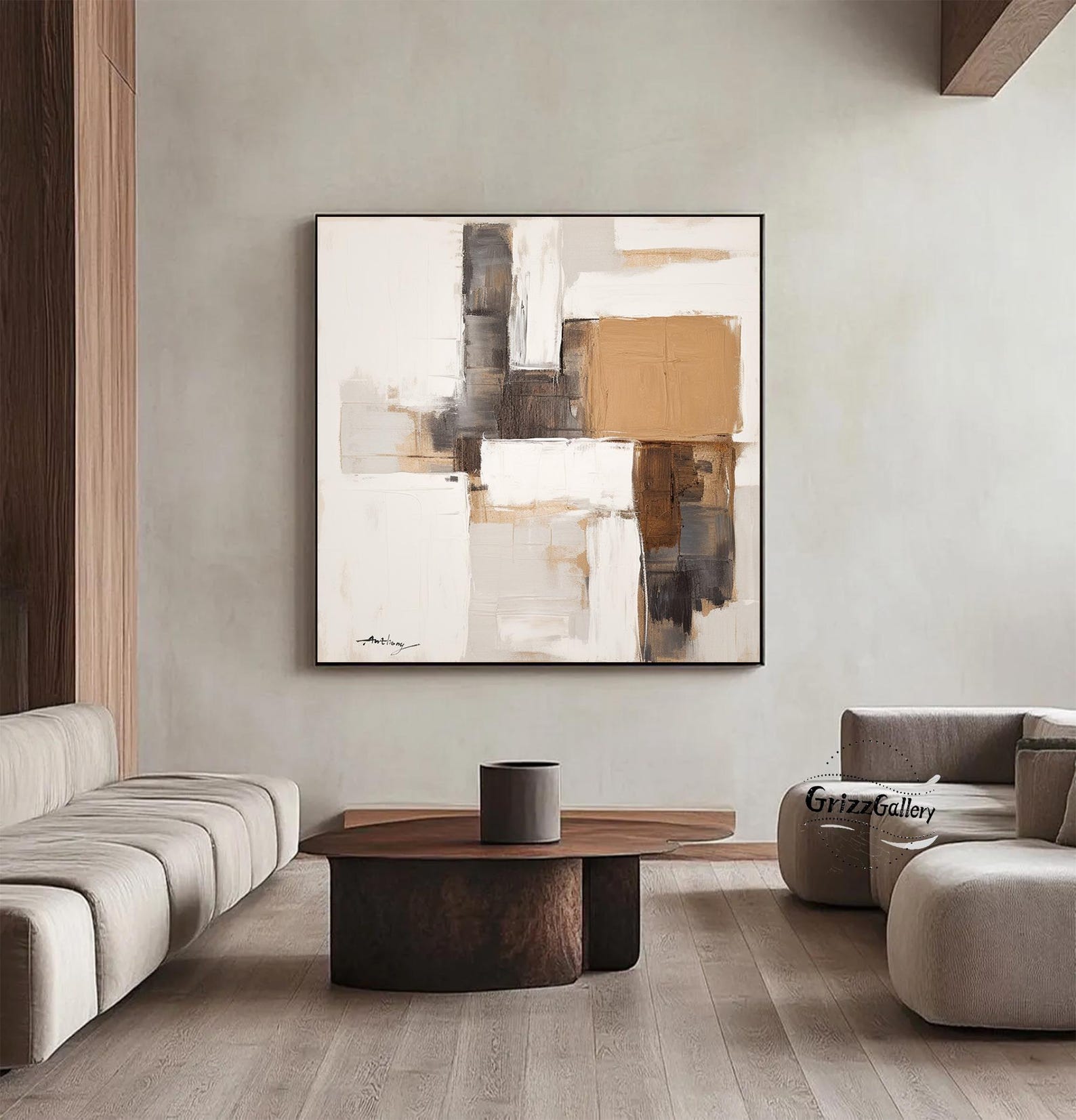 Beige and Brown Textured Abstract Painting Large Minimalist Abstract ...
