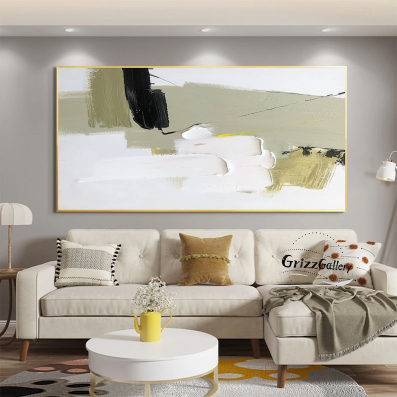 Minimalist Abstract Wall Art Green White Abstract Painting Light Green ...