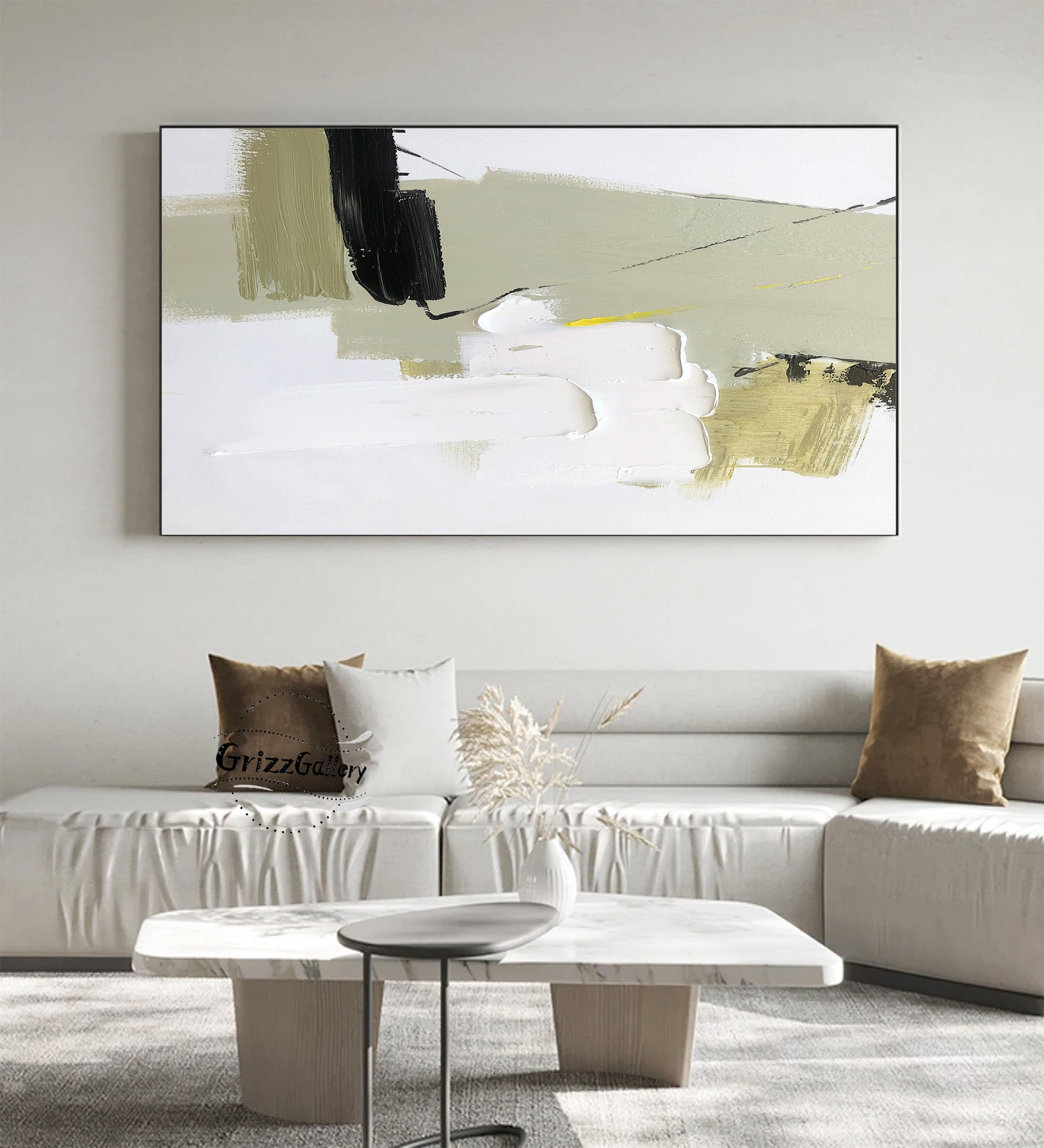 Minimalist Abstract Wall Art Green White Abstract Painting - Etsy