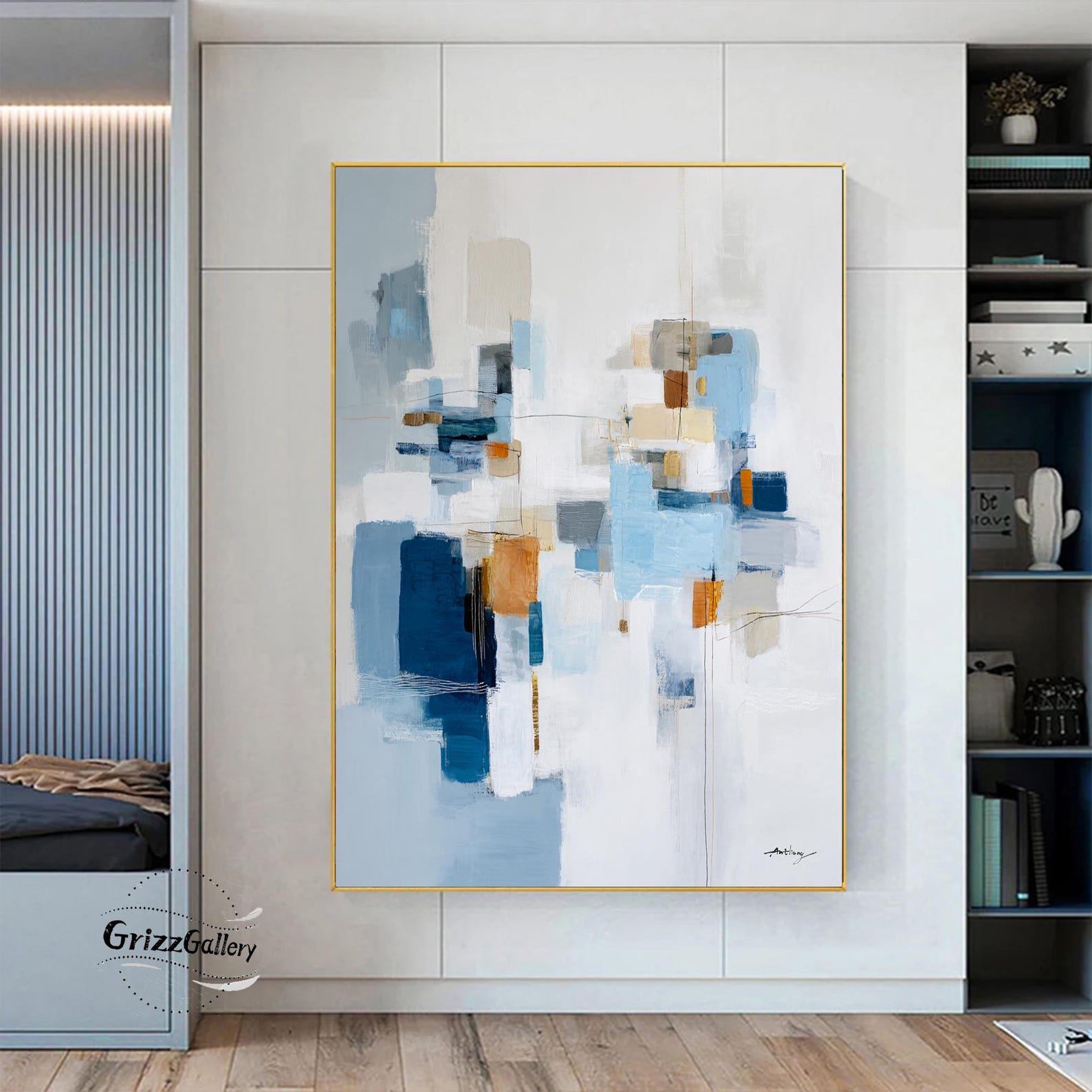 Large Abstract Light Blue Wall Art Modern Painting Blue Texture Wall ...