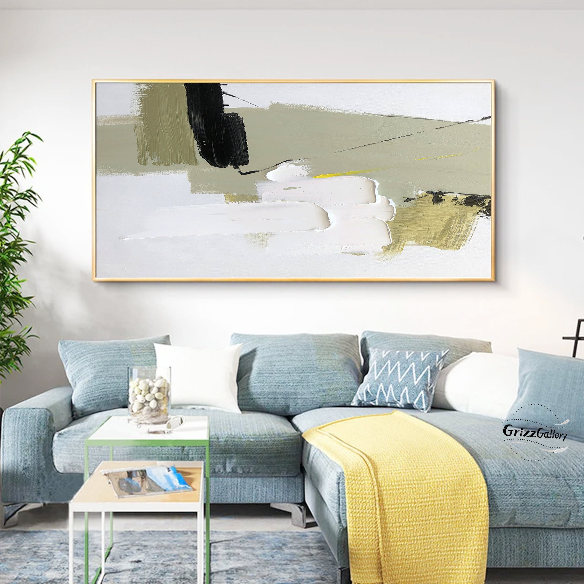 Minimalist Abstract Wall Art Green White Abstract Painting - Etsy