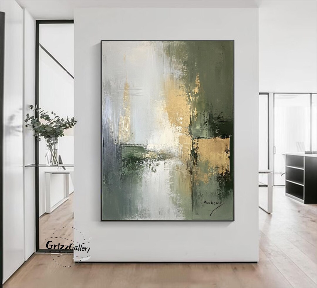 Green Minimalist Abstract Canvas Painting Oversized Modern Frame ...