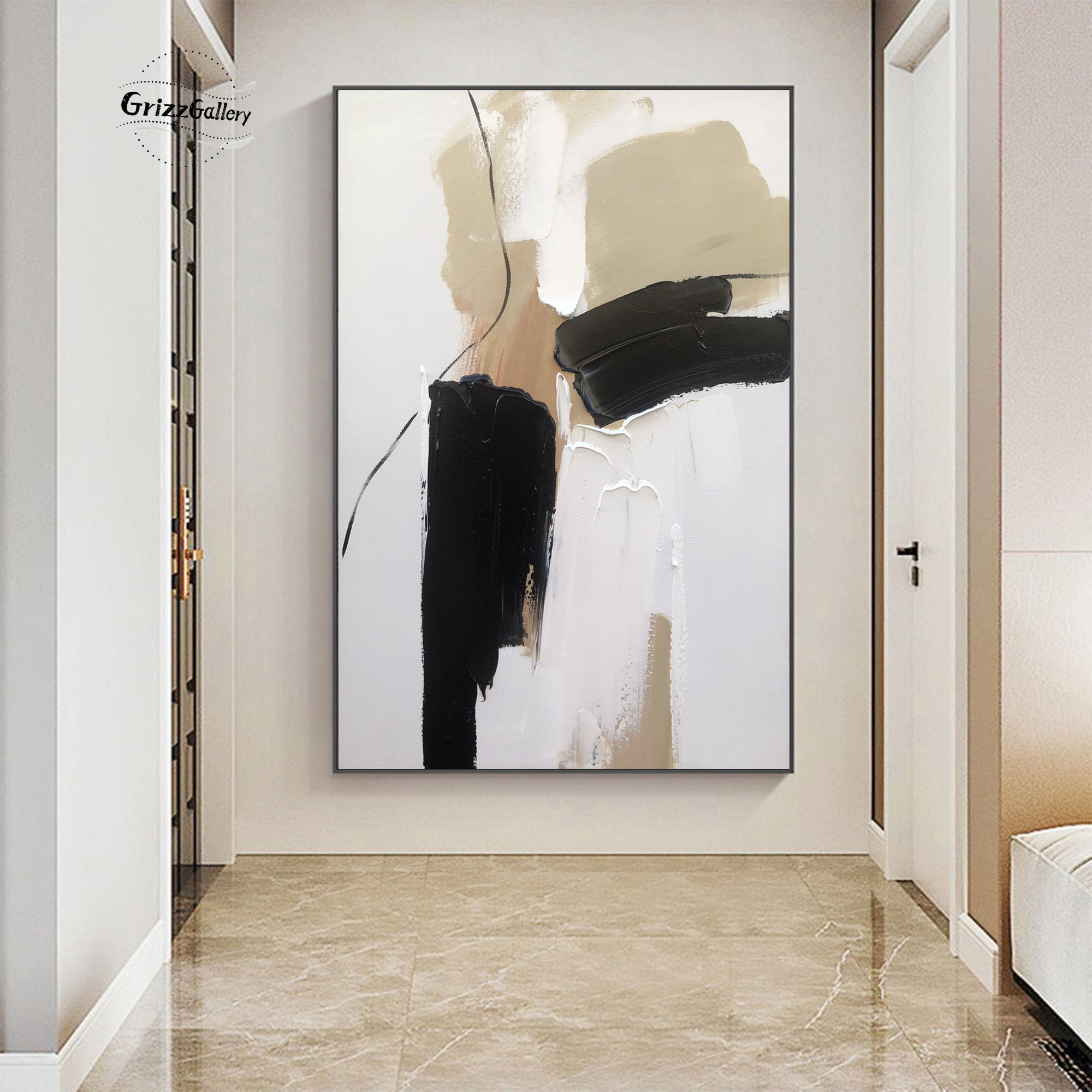 Large Minimalist Texture Painting Black and White Abstract - Etsy