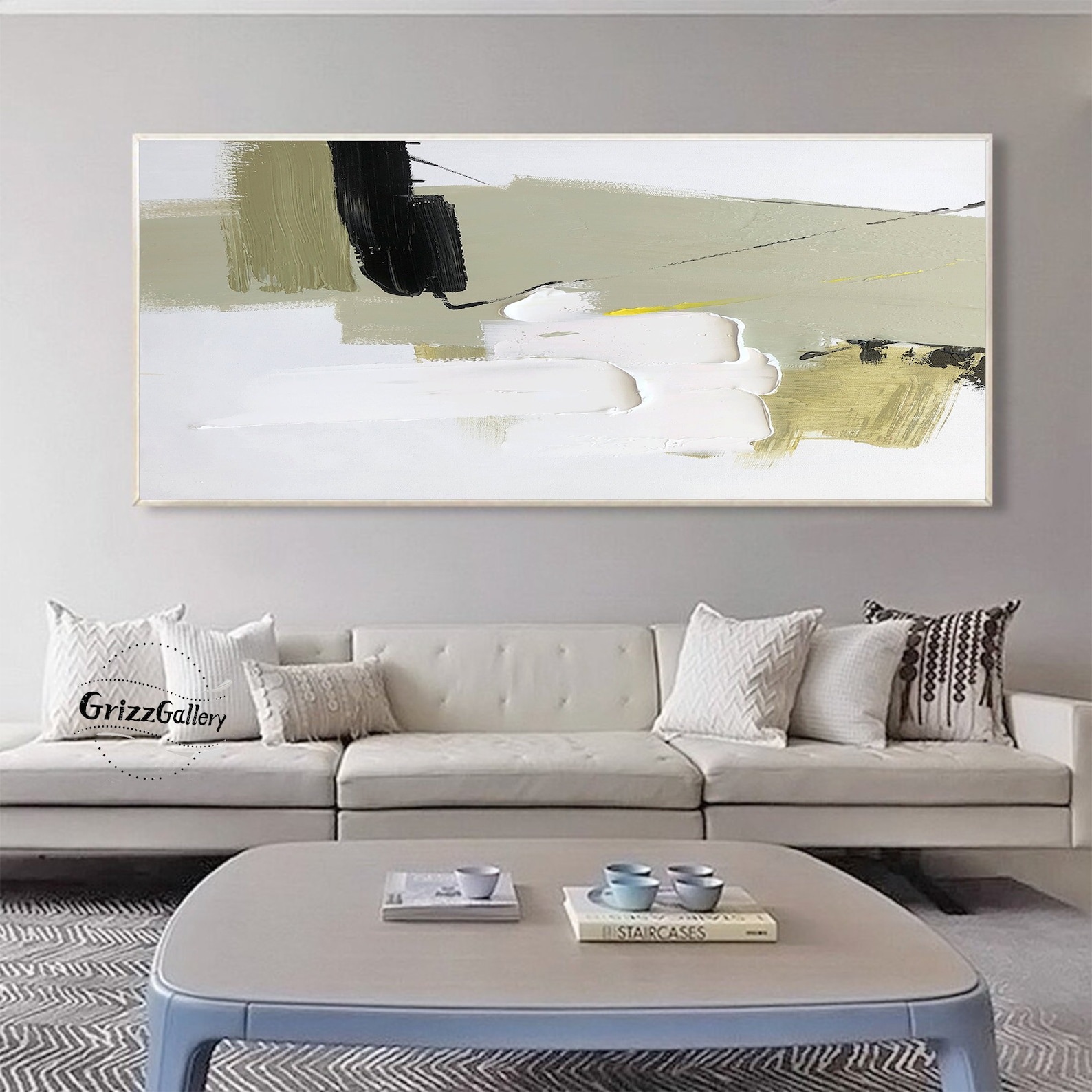 Minimalist Abstract Wall Art Green White Abstract Painting Light Green ...