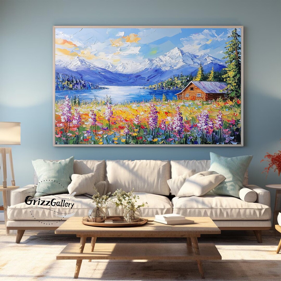 Oil Painting 3D Texture Blue Landscape Texture Wall Art Large Nature ...