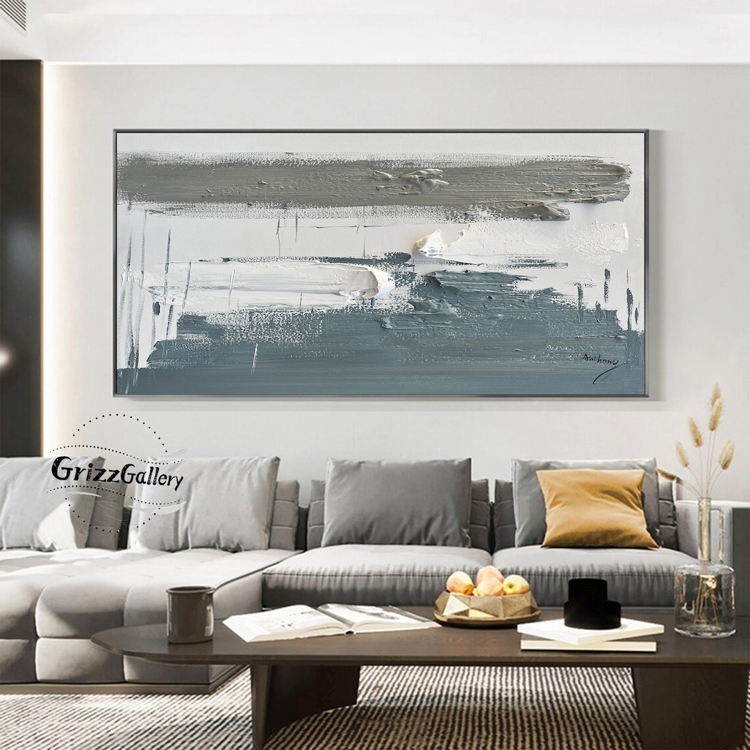 Large Textured Abstract Painting Gray Abstract Textured Wall Art White ...