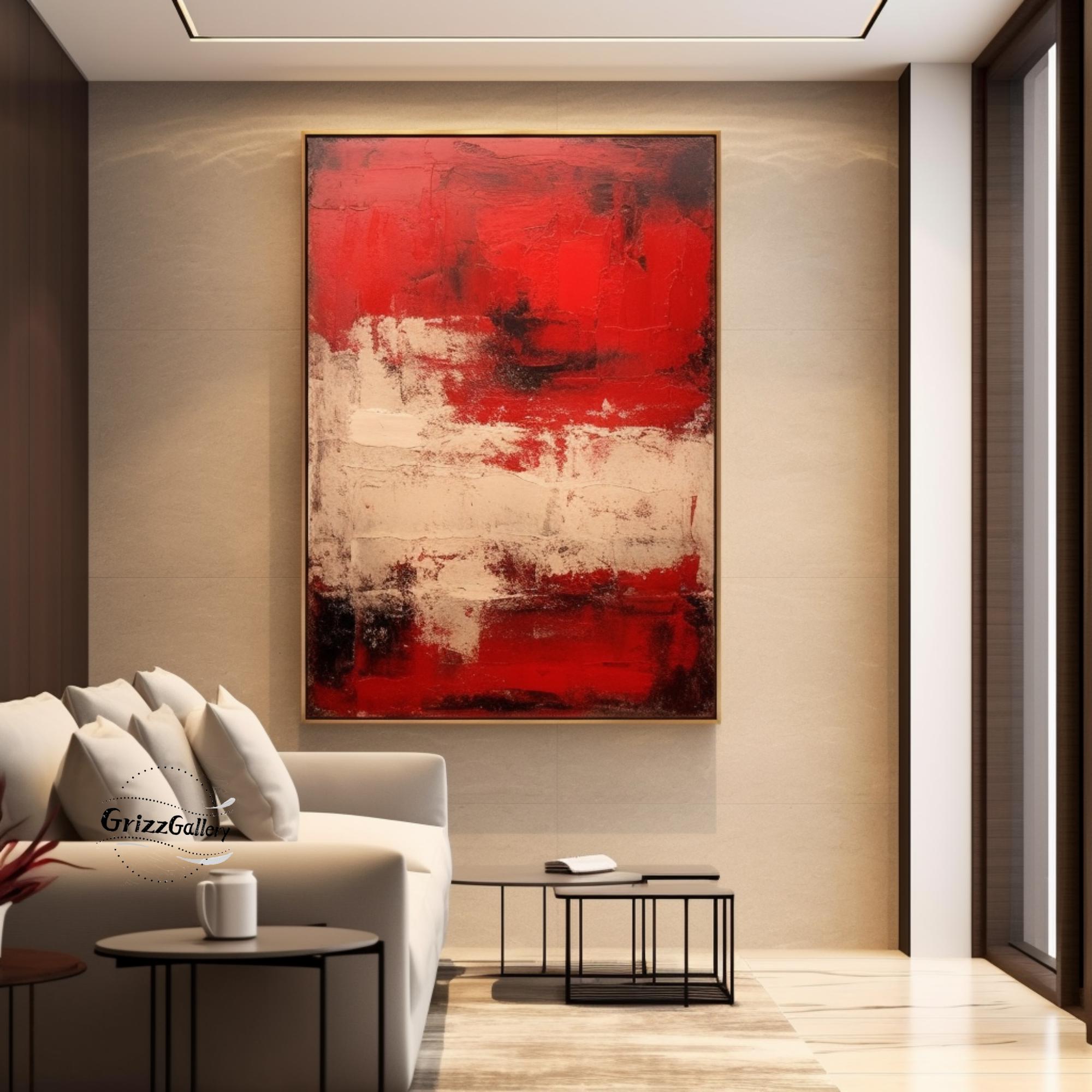 Large Red Abstract Painting on Canvas Red Beige Minimalist Painting ...