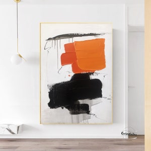 Orange and Black Color Block Painting Orange Abstract Texture Painting ...