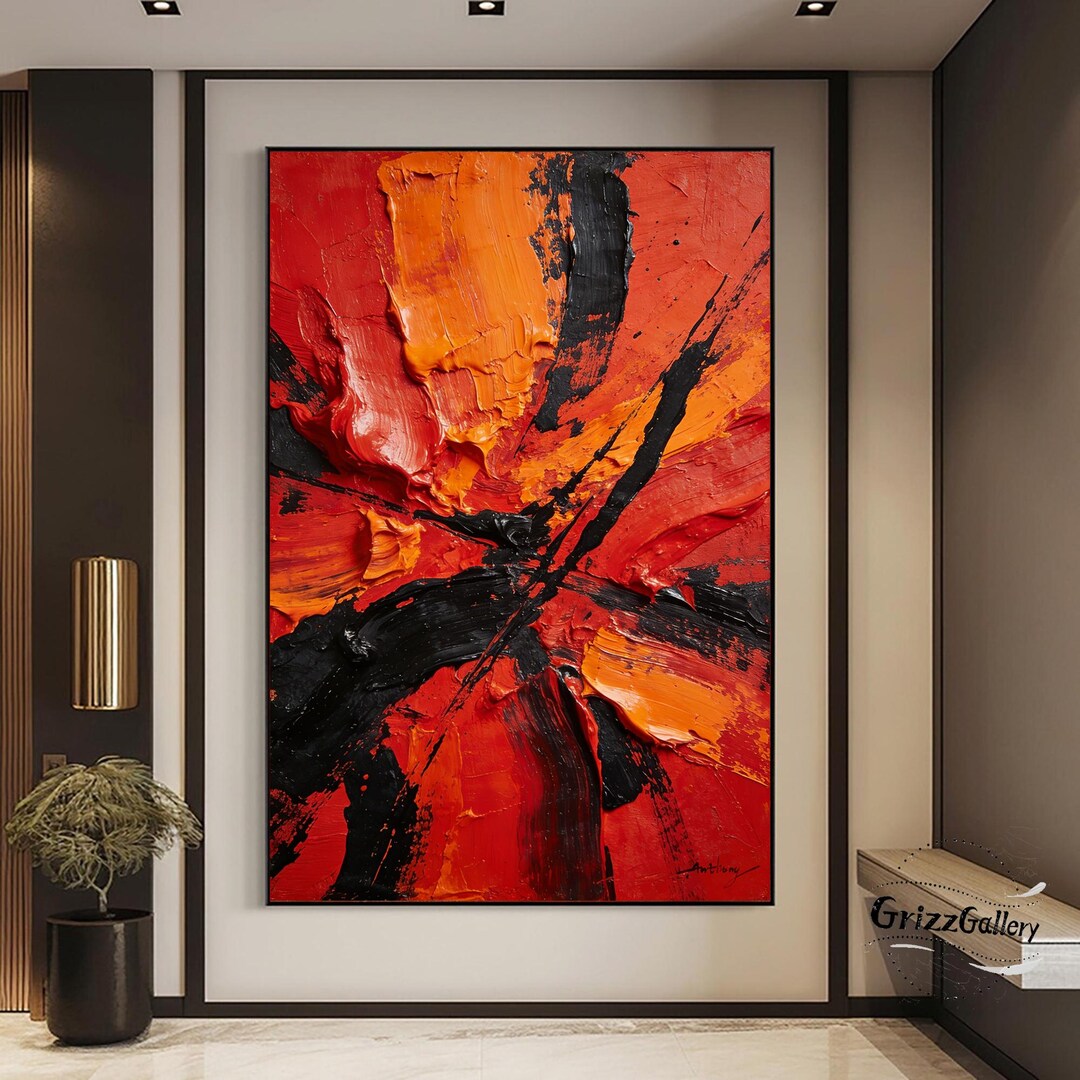 Abstract Red Oil Painting, Minimalist Textured Wall Art Large Red and ...