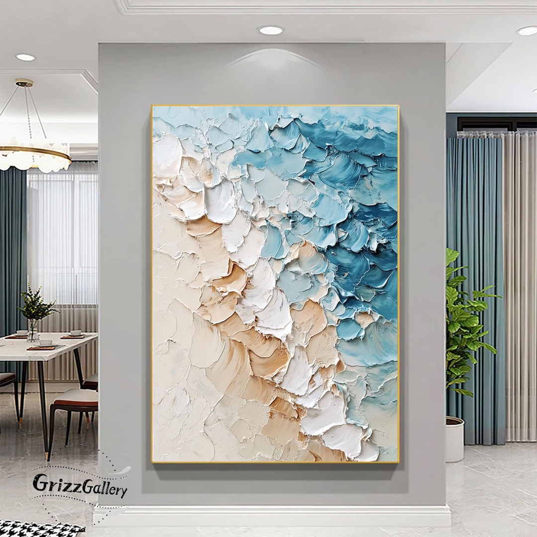 Original Ocean Beach Canvas Painting Large 3D Textured Ocean Painting ...