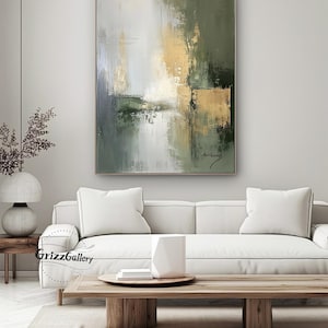 Green Minimalist Abstract Canvas Painting Oversized Modern Frame ...