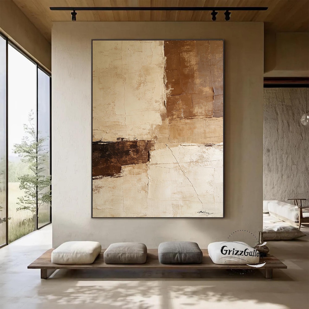 Modern Brown Abstract Oil Painting Neutral Brown Textured Abstract Art ...