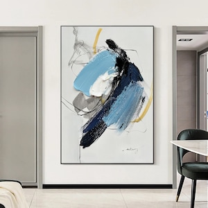 Minimalist Texture Painting Large Blue Abstract Texture Wall Art White Texture Abstract Painting ...