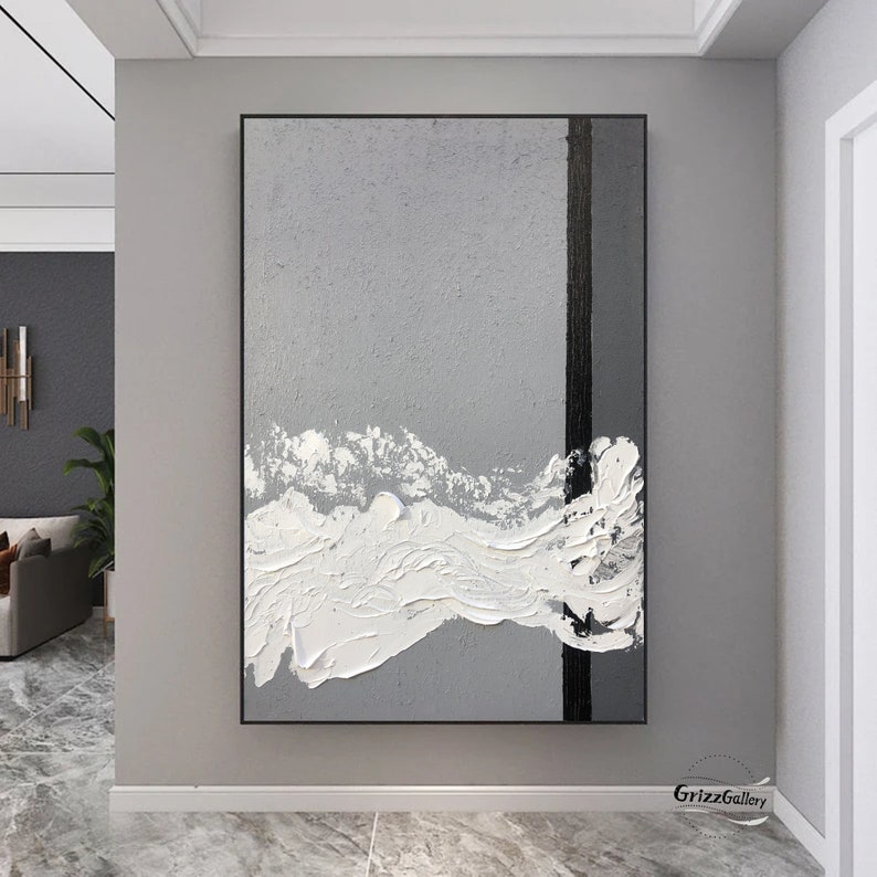 Gray and White Minimalist Texture Painting Gray Home Decor Gray Canvas ...